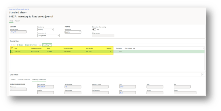 Inventory to fixed assets journal – Dax365FO